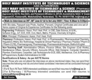 Teaching Jobs/Non-Teaching Jobs at Holy Mary Institute of Technology and Science, Hyderabad ...