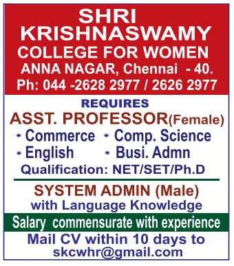 Shri Krishnaswamy College For Women, Chennai, Wanted Assistant ...