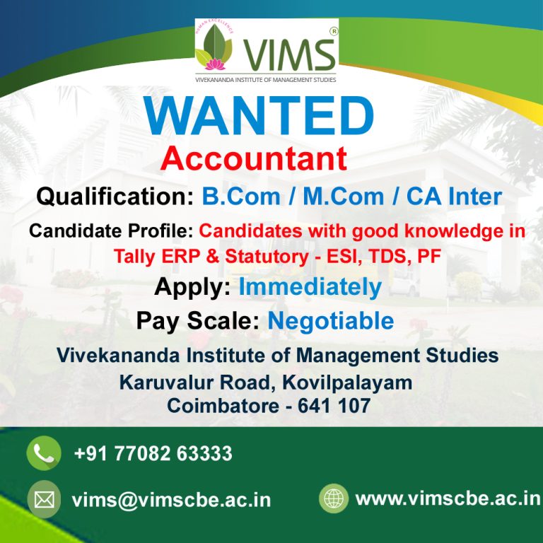 Vivekananda Institute of Management Studies, Coimbatore Wanted ...