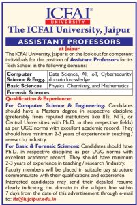 ICFAI University, Jaipur Wanted Assistant Professor | FacultyPlus
