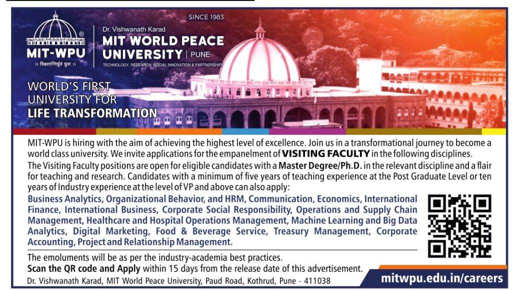 Dr. Vishwananth Karad MIT World Peace University, Pune Wanted Visiting Faculty | FacultyPlus