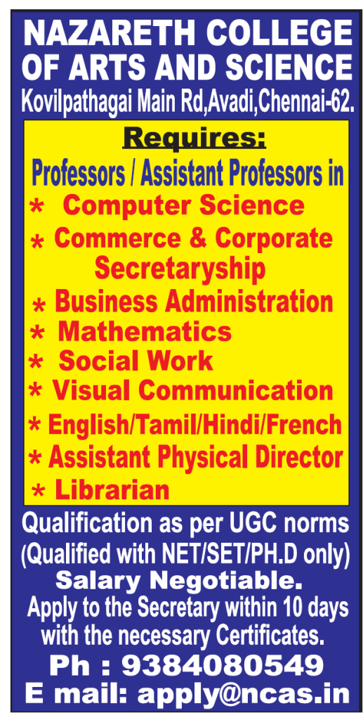 Nazareth College Of Arts And Science Chennai Wanted Professor nazareth-college-of-arts-and-science-chennai-wanted-professor