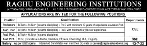 Raghu Engineering Institutions, Vizag Wanted Professor/Associate Professor/Assistant Professor ...