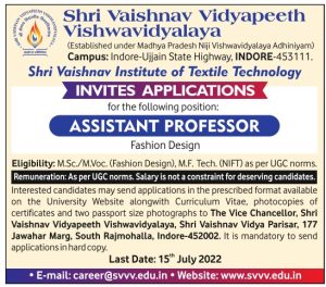 Shri Vaishnav Vidyapeeth Vishwavidyalaya, Indore Wanted Assistant Professor | FacultyPlus