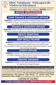 Shri Vaishnav Vidyapeeth Vishwavidyalaya, Indore, Wanted Non Faculty | FacultyPlus