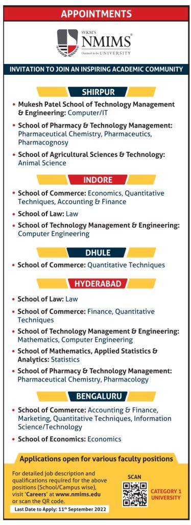 Faculty Recruitment 2022 at SVKM’s NMIMS Deemed to be University ...