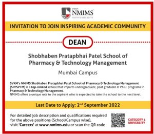 Shobhaben Pratapbhai Patel School of Pharmacy and Technology Management, Mumbai Wanted Dean ...