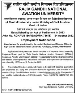 Rajiv Gandhi National Aviation University, Amethi Wanted Registrar/Finance Officer | FacultyPlus