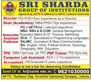 Sri Sharda Group of Institutions, Lucknow Wanted Teaching and Non-Teaching Faculty | FacultyPlus