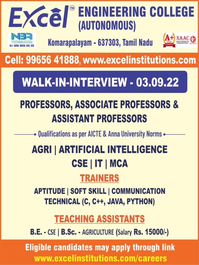 Excel Engineering College, Komarapalayam Wanted Professor/Associate ... Excel Engineering College, Komarapalayam Wanted Professor/Associate ...