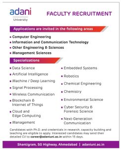 Adani University, Ahmedabad- Faculty Recruitment 2023 | FacultyPlus