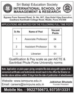 Teaching/Non-Teaching Jobs at Sri Balaji Education Society International School of Management ...