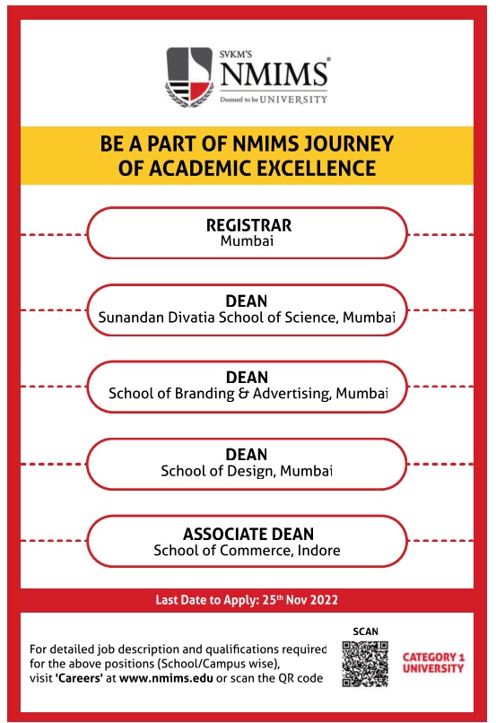 SVKM’s NMIMS Deemed to be University, Mumbai Campus Wanted Dean/ Associate Dean | FacultyPlus