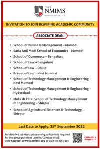 SVKM’s NMIMS Deemed to be University, Mumbai Wanted Associate Dean | FacultyPlus