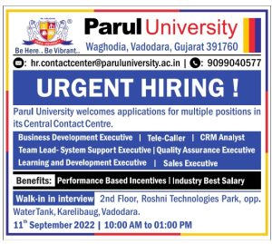 Parul University, Vadodara Wanted Non-Teaching Faculty | FacultyPlus