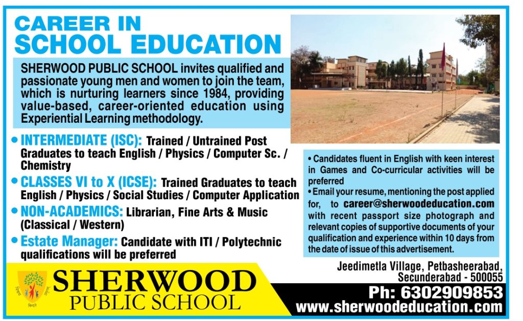 Sherwood Public School, Secunderabad Wanted Teaching and Non-Teaching ...