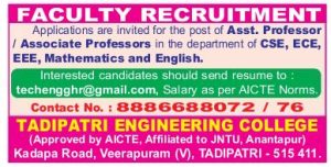 Tadipatri engineering College, Tadipatri Wanted Associate Professor ...