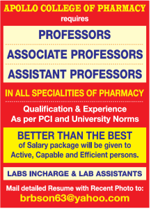 Apollo College Of Pharmacy, Chennai, Wanted Professor/ Associate ...