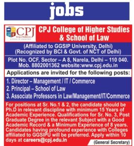 CPJ College of Higher Studies and School of Law, Narela, Delhi Wanted ...