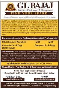 GL Bajaj Institute of Technology and Management, Greater Noida Wanted Faculty | FacultyPlus