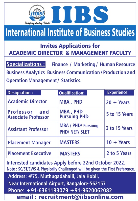 IIBS International Institute of Business Wanted Professor, Associate ... IIBS International Institute of Business Wanted Professor, Associate ...