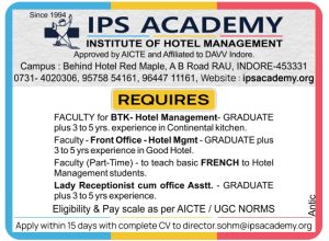 Jobs at IPS Academy Institute of Hotel Management, Indore, Madhya Pradesh | FacultyPlus