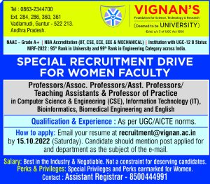 SPECIAL RECRUITMENT DRIVE FOR WOMEN FACULTY- Vignan’s Foundation for ...