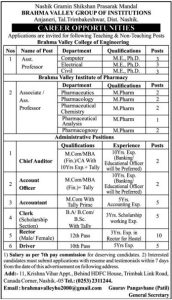Nashik Gramin Shikshan Prasarak Mandal Brahma Valley Group of Institutions, Nashik Wanted ...