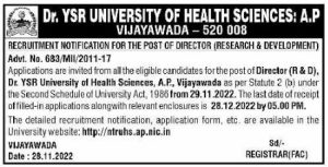 Dr. YSR University of Health Sciences, Vijayawada Wanted Director | FacultyPlus