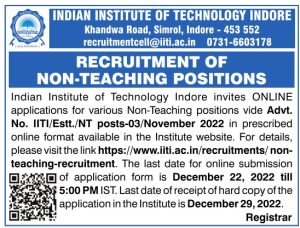 Indian Institute of Technology, Indore, Madhya Pradesh Wanted Non ...