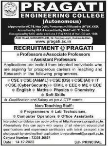 Pragati Engineering College, Kakinada Wanted Professor/Associate Professor/Assistant Professor ...