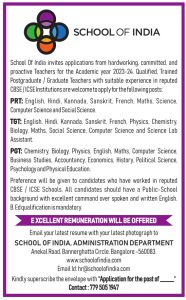 School of India, Bangalore Wanted PGT/TGT/PRT Teachers | FacultyPlus