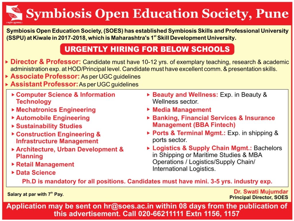 Teaching / Non-Teaching Jobs at Symbiosis Open Education Society, Pune | FacultyPlus