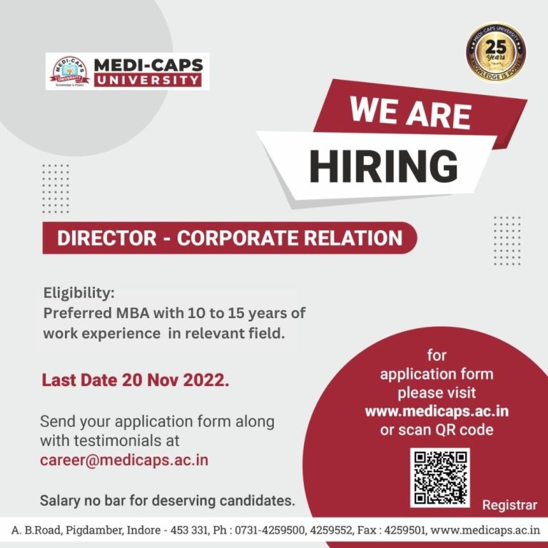 Medi-Caps University, Indore Wanted Director- Corporate Relationship ... Medi-Caps University, Indore Wanted Director- Corporate Relationship ...