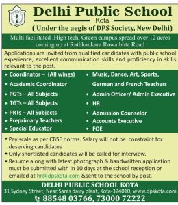 Delhi Public School Kota, Kota Wanted Teachers and Non-Teaching Faculty ...