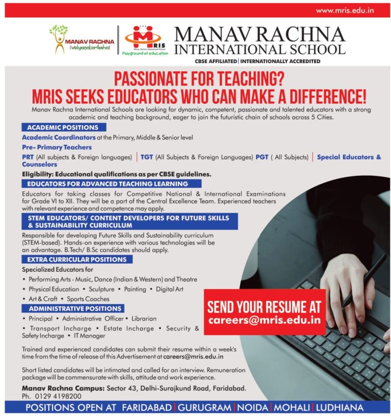 Manav Rachna International School Wanted Teachers and Non-Teaching Faculty | FacultyPlus