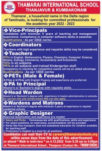 Thamarai International School, Thanjavur & Kumbakonam Wanted Teachers ...