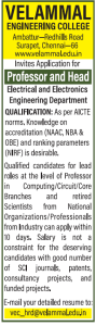 Velammal Engineering College,Chennai Wanted Professor and Head | FacultyPlus