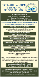 Faculty Job Openings 2023 in Tamilnadu- 22/01/2023 | FacultyPlus