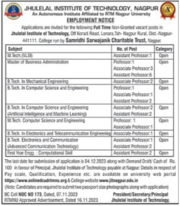 Jhulelal Institute Of Technology, Nagpur Wanted Assistant Professor/Associate Professor ...