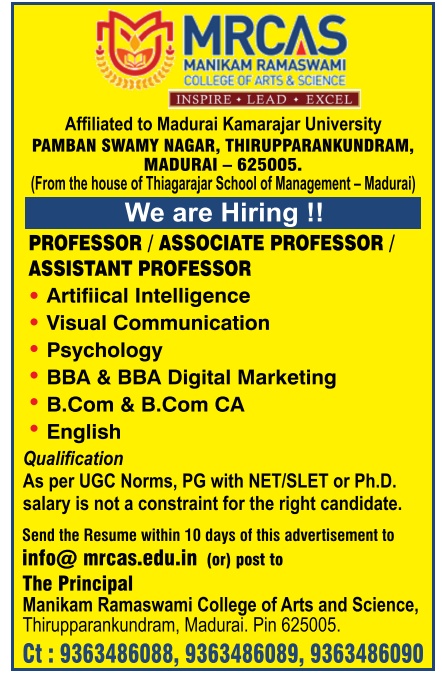 Manikam Ramaswami College of Arts and Science, Madurai- Assistant ...