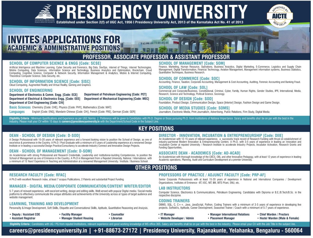Faculty Opening 2023 in Karnataka- 18/01/2023 | FacultyPlus