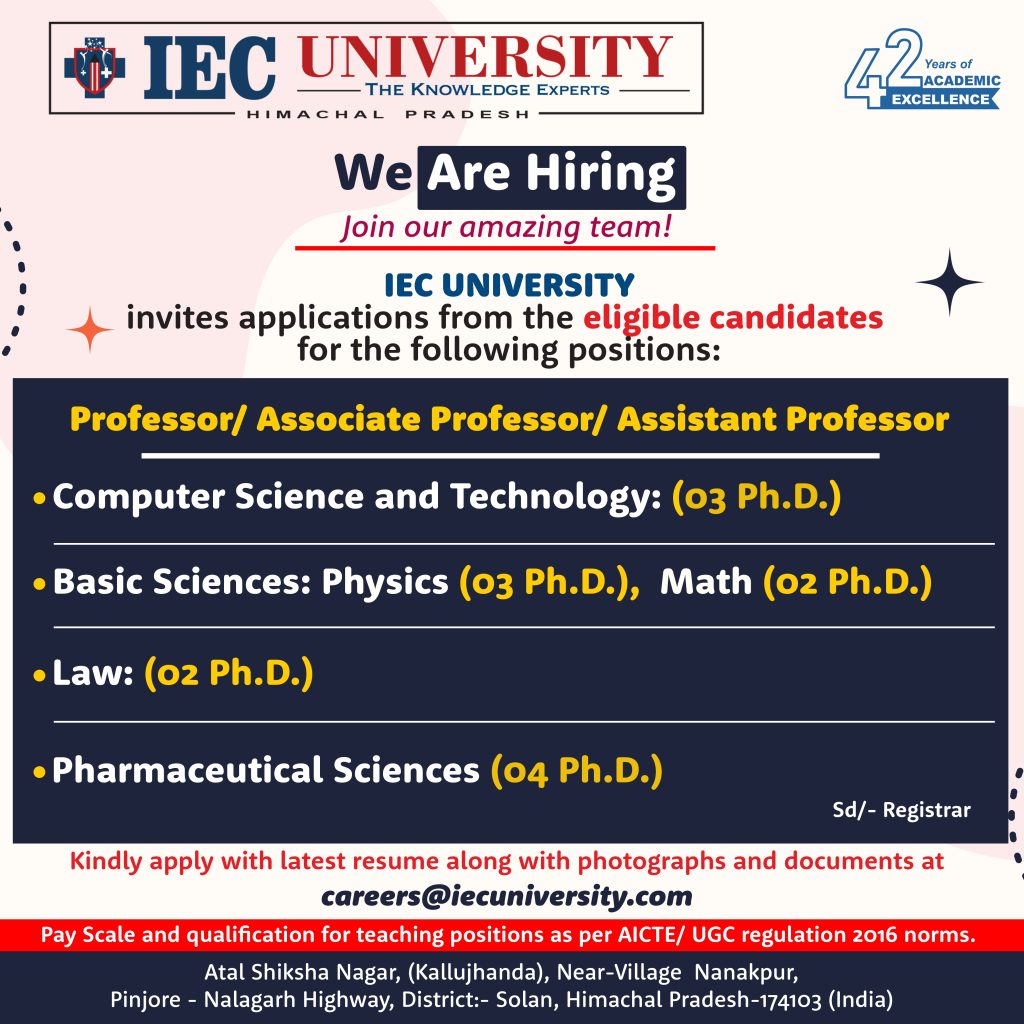 IEC University Faculty Recruitment 2023 | FacultyPlus