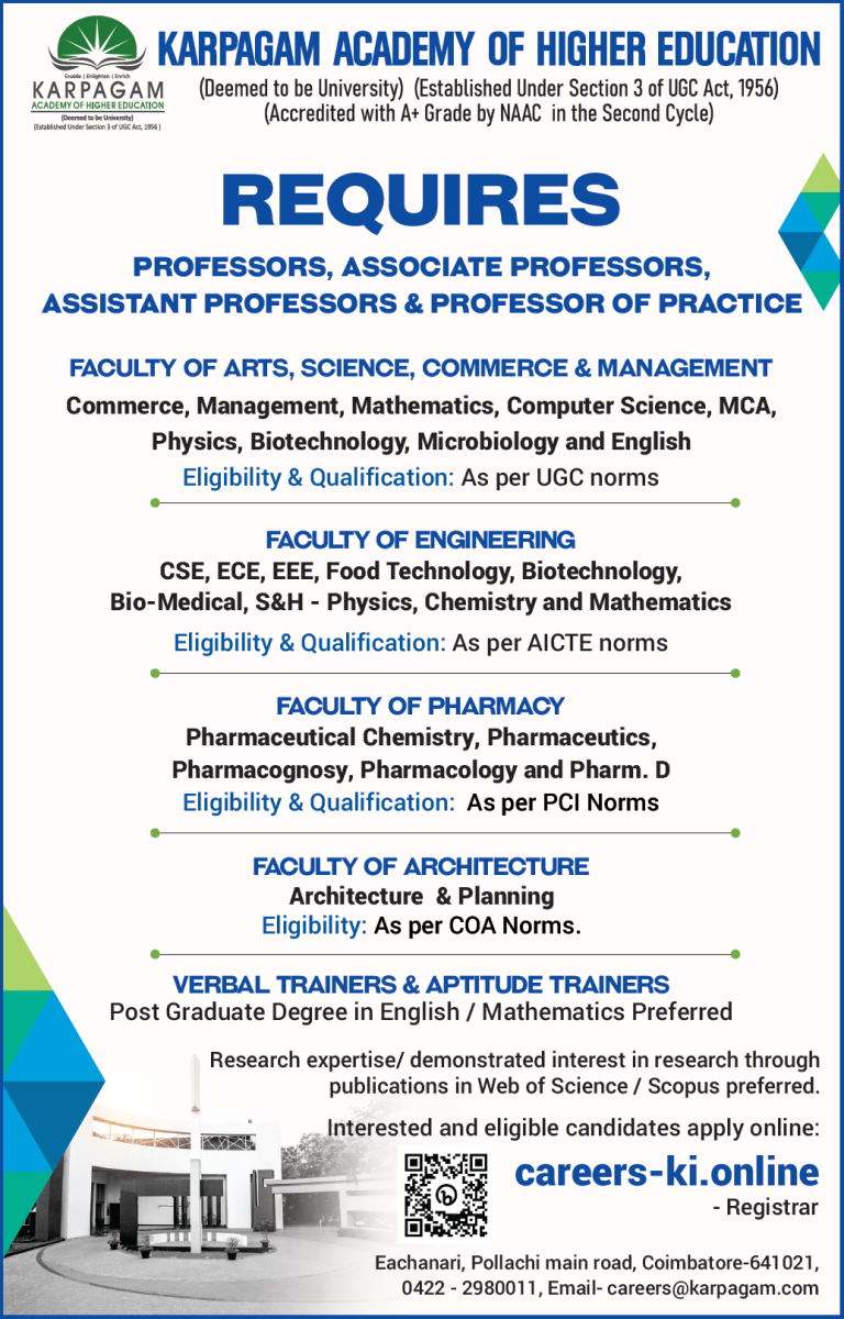 Karpagam Academy of Higher Education- Faculty Recruitment 2023 | FacultyPlus