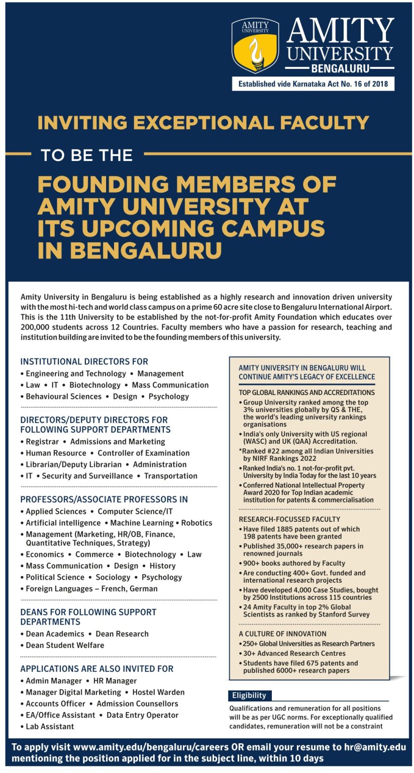 Academic Jobs 2023- Karnataka 15/03/2023 | FacultyPlus