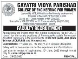 Gayatri Vidya Parishad College of Engineering for Women, Visakhapatnam Wanted Professors ...