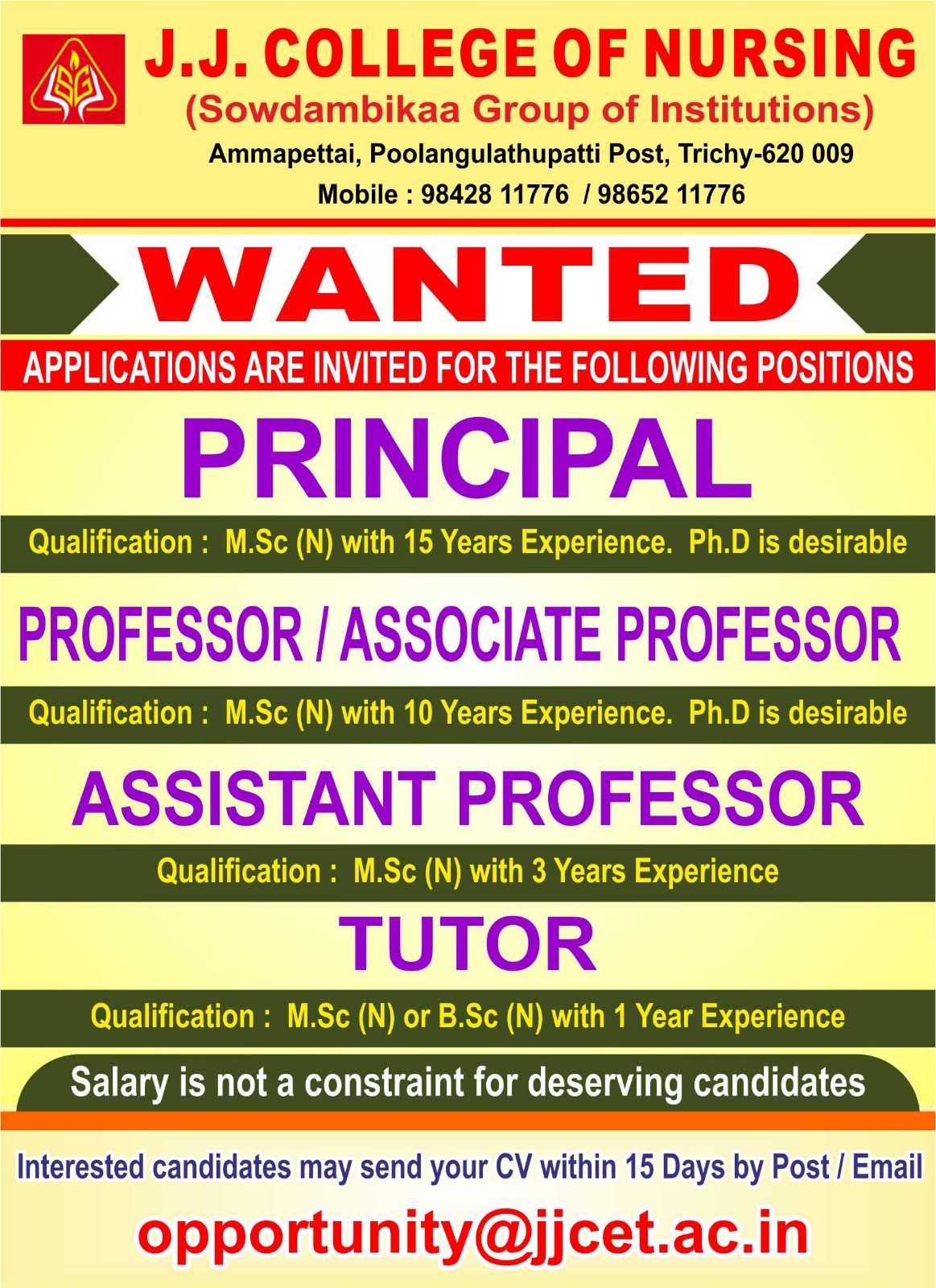 Non Teaching Teaching Jobs J J College Of Nursing Trichy Non Teaching Teaching Jobs J J College Of Nursing Trichy