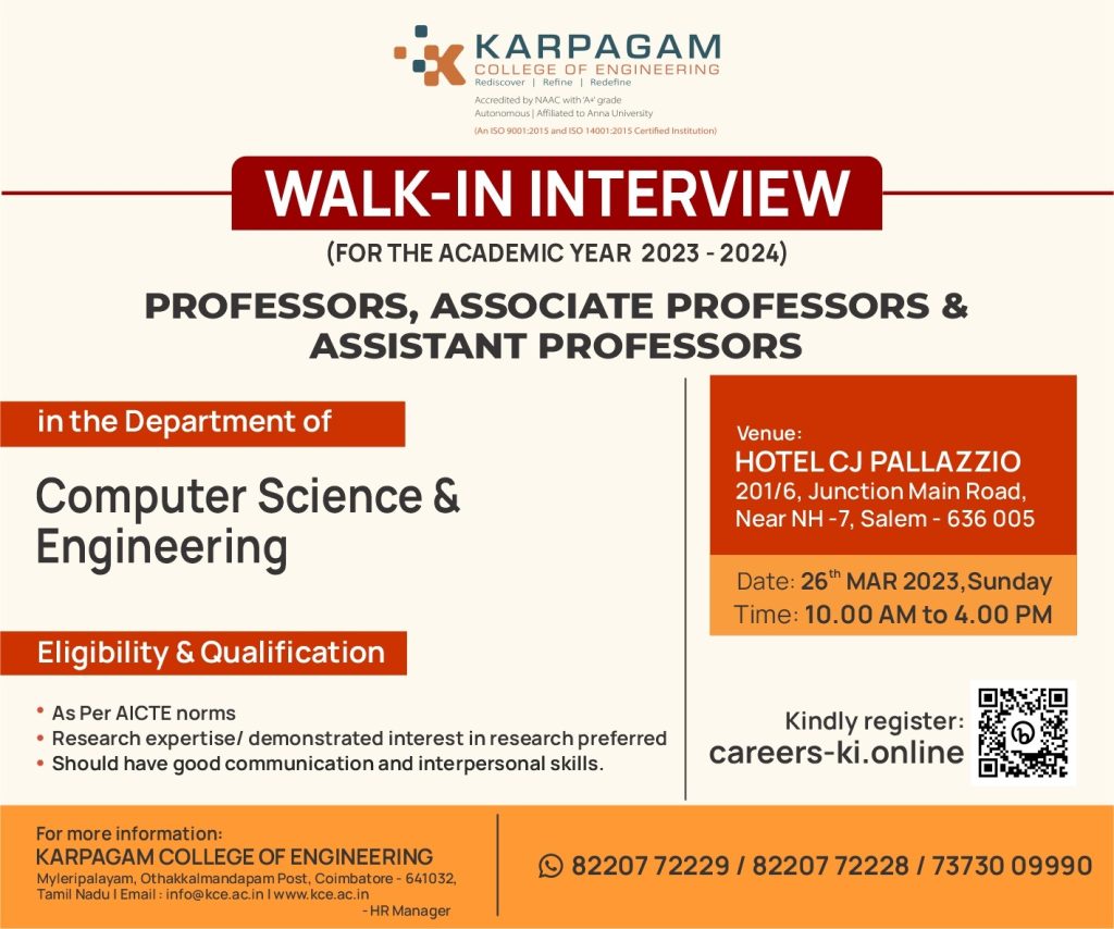 Karpagam Academy of Higher Education (Faculty of Engineering) Walk-in ...