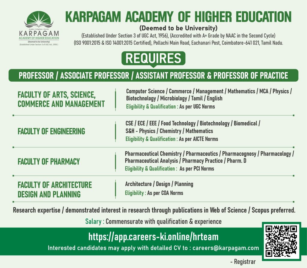 Karpagam Academy of Higher Education- Faculty Recruitment 2024 ...
