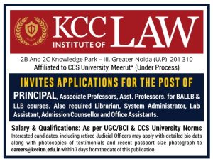 KCC Institute of Law, Greater Noida Wanted Teaching and Non-Teaching Faculty | FacultyPlus